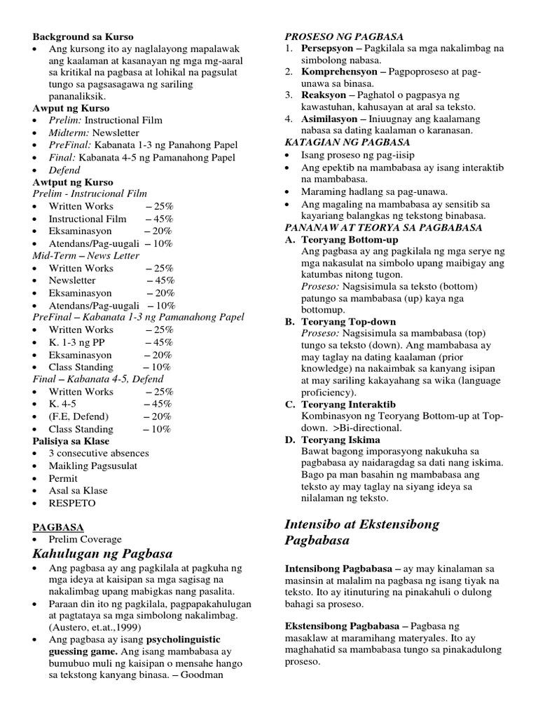 Pagbasa at Pagsusuri A4 | PDF