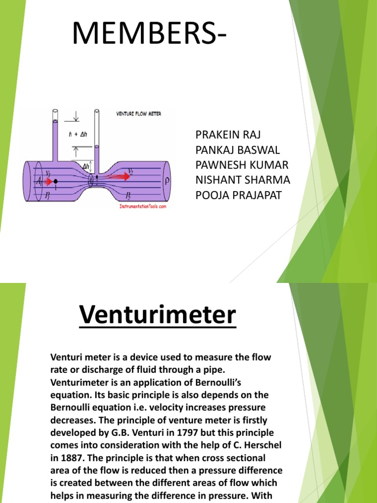 Measuring Flow with a Venturi Meter | PDF | Pressure | Fluid Dynamics