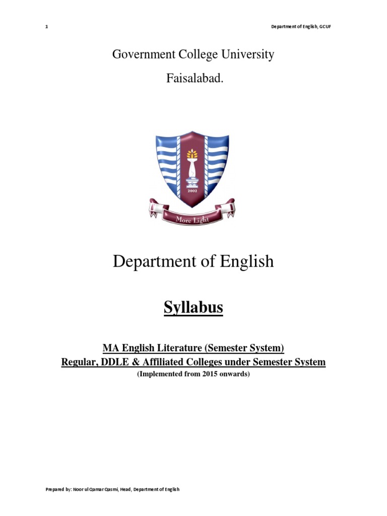 New Sylabus of Ma English Semester System Ddle Gcuf-1-1 | PDF ...