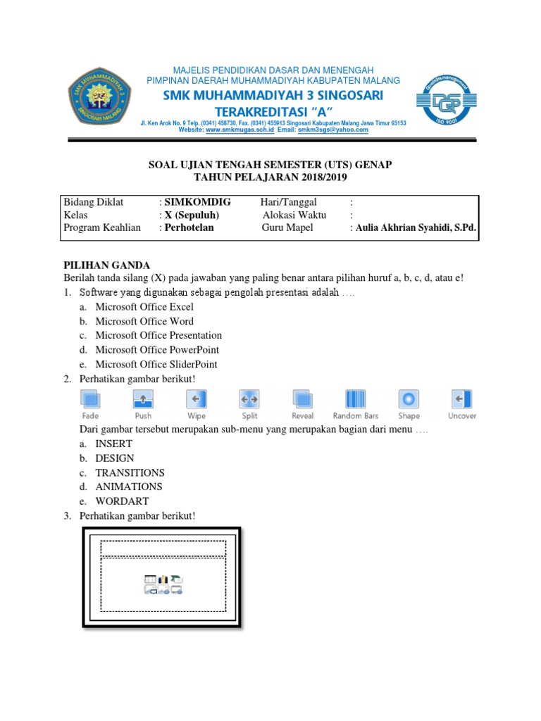Soal UTS Simulasi Dan Komunikasi Digital Kelas X PHL 1 Dan 2 | PDF