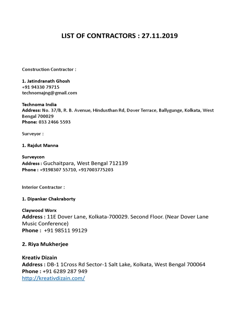 List of Contractors PDF | PDF