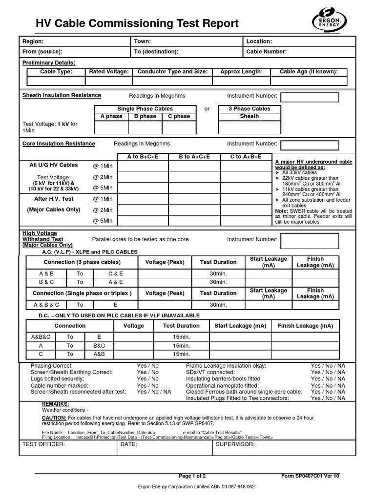 Comprehensive HV Cable Commissioning Test Report Outlining Key ...