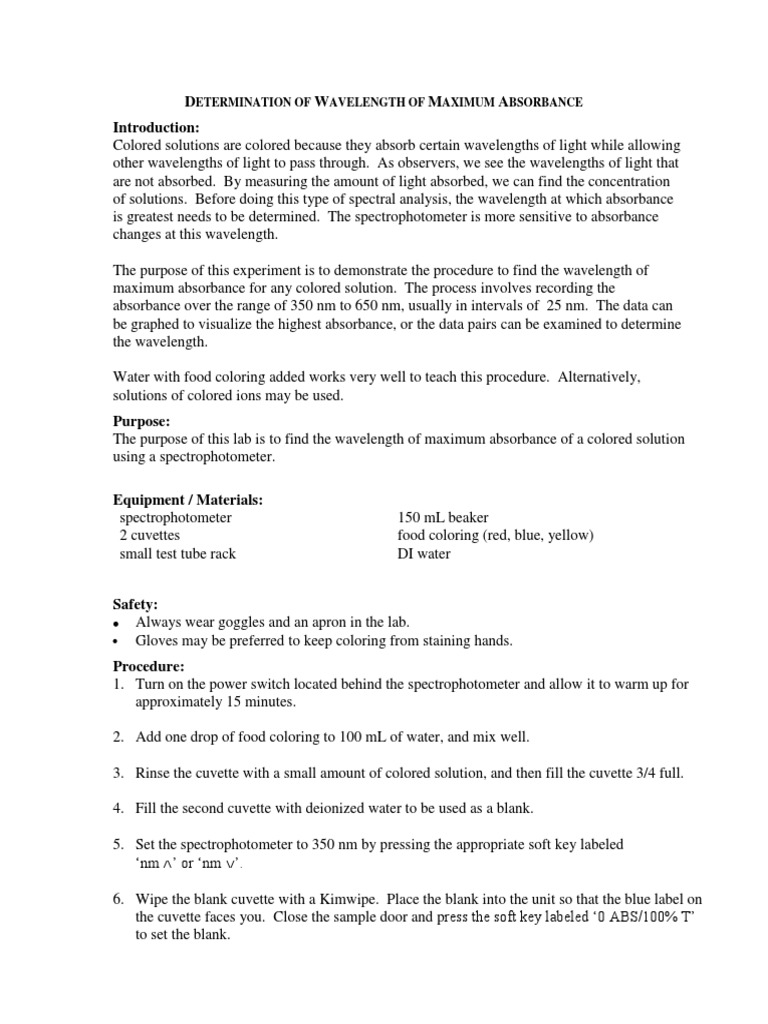 Wavelength of Maximum Absorbance | PDF | Spectrophotometry | Absorbance