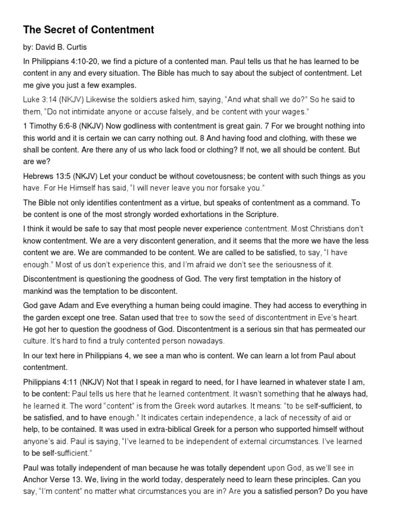 Paul's Guide to True Contentment | PDF | Contentment | Paul The Apostle