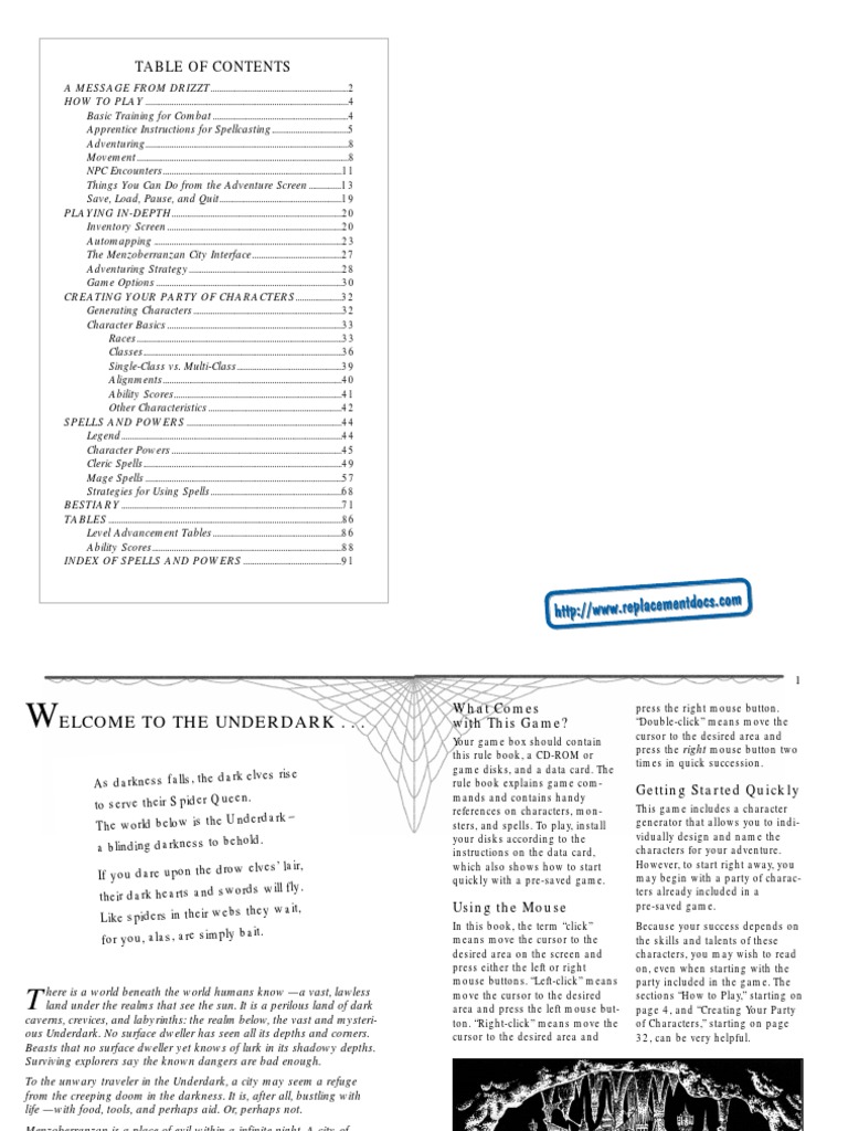 Menzoberranzan - Manual - PC | PDF | Menu (Computing) | Cursor (User Interface)