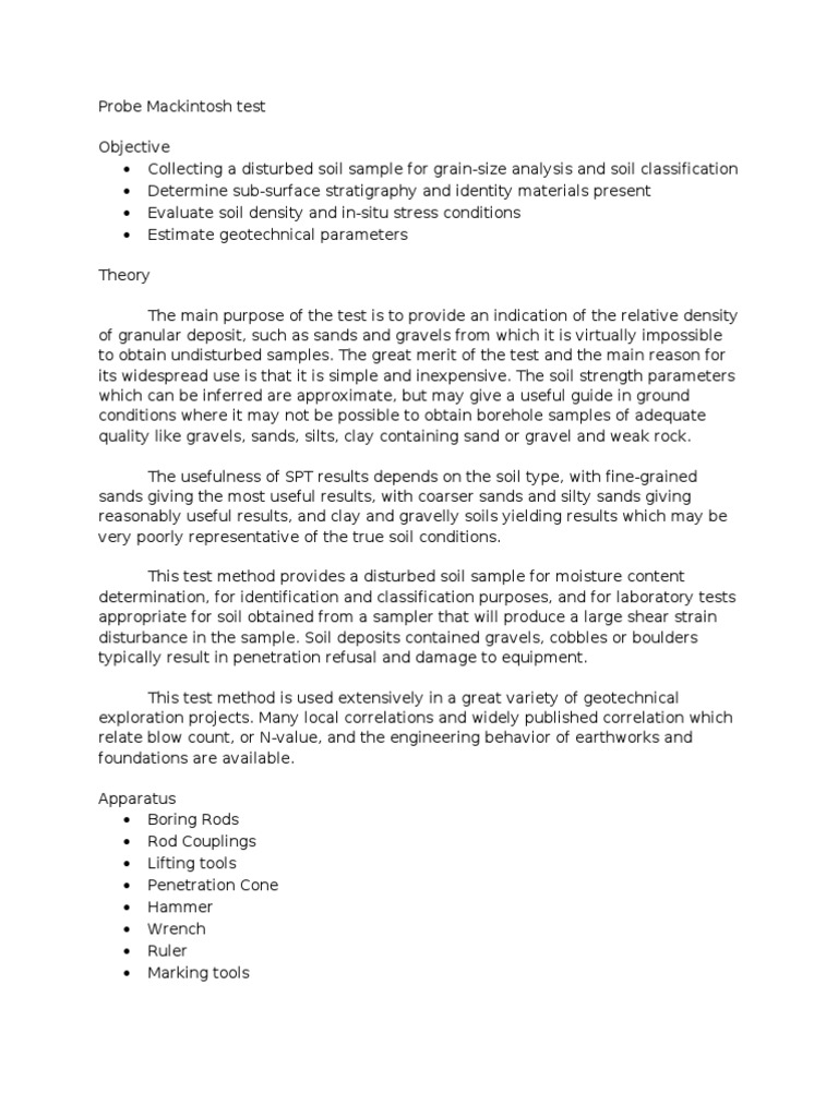 Probe Mackintosh Test | PDF | Geotechnical Engineering | Soil