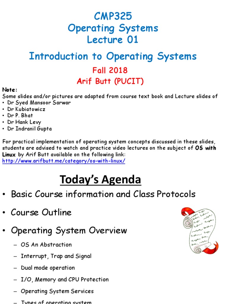 Lecture 01 Intro To OS | PDF | Operating System | Kernel (Operating System)