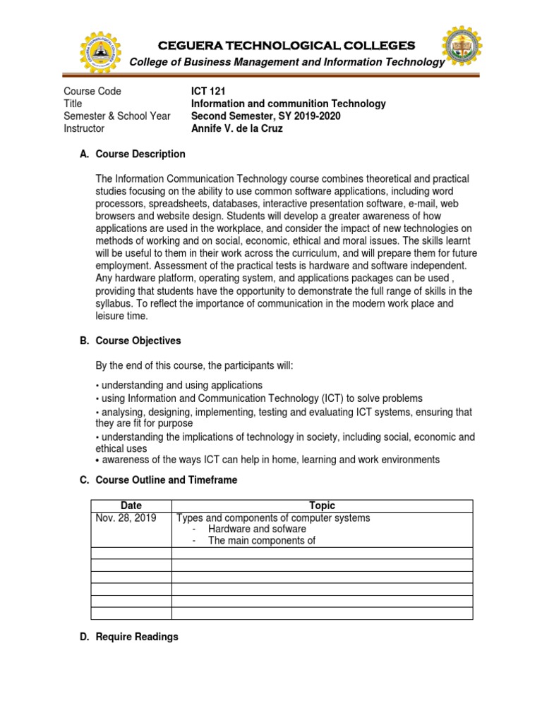 Course Outline For ICT | PDF | Application Software | Web Design