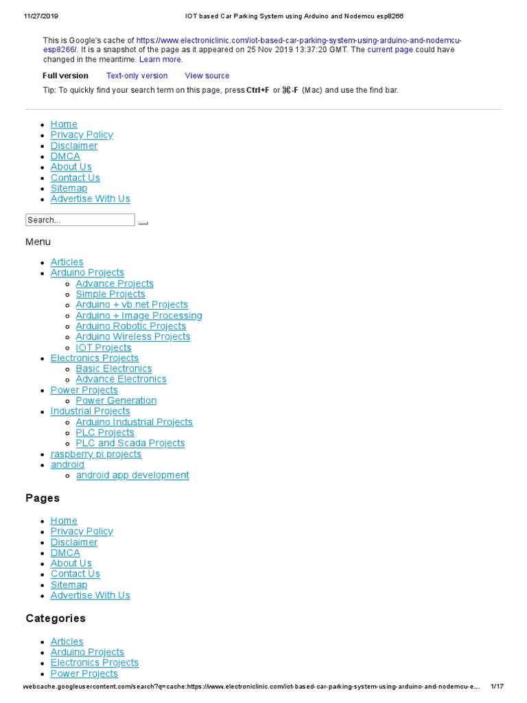 IOT Based Car Parking System Using Arduino and Nodemcu Esp8266 | PDF ...