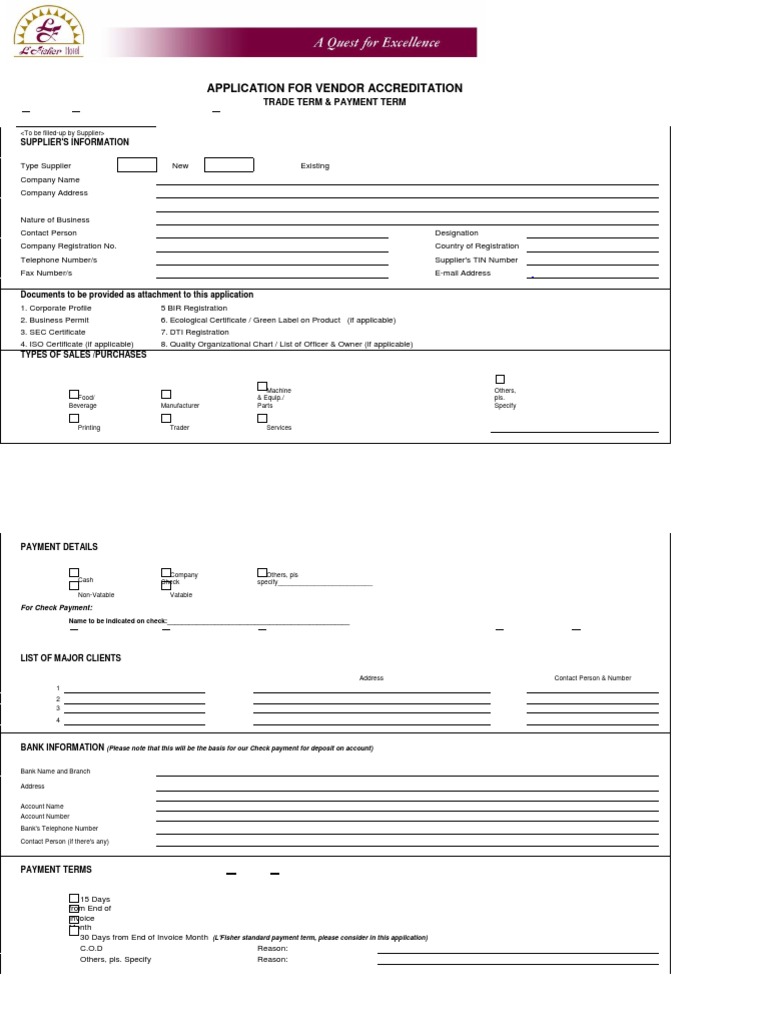 Application For Vendor Accreditation | Download Free PDF | Accounts ...