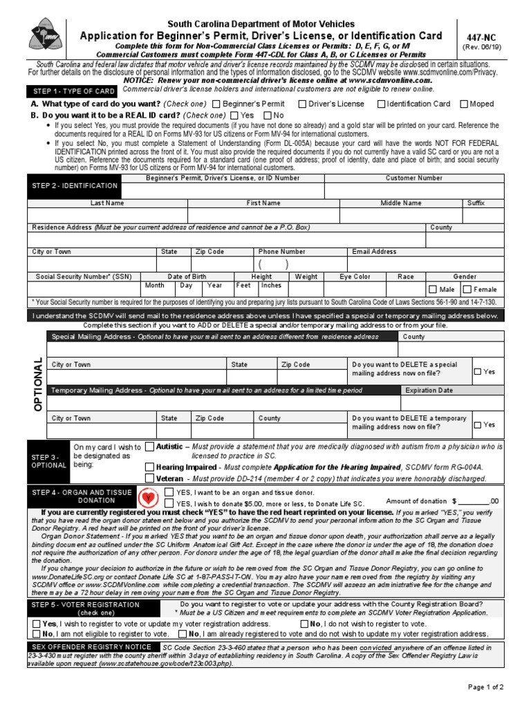 Application for a South Carolina Driver's License or Identification ...