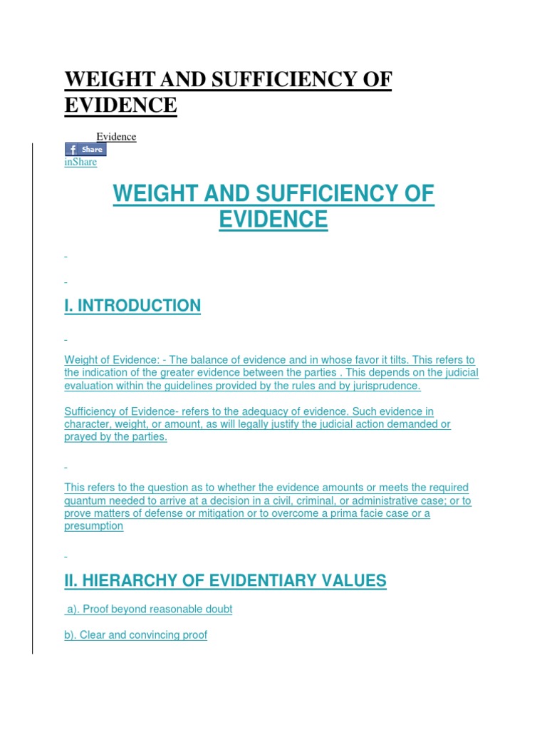 Weight and Sufficiency of Evidence | PDF | Burden Of Proof (Law) | Evidence