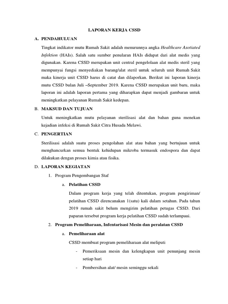 Laporan Kerja CSSD | PDF