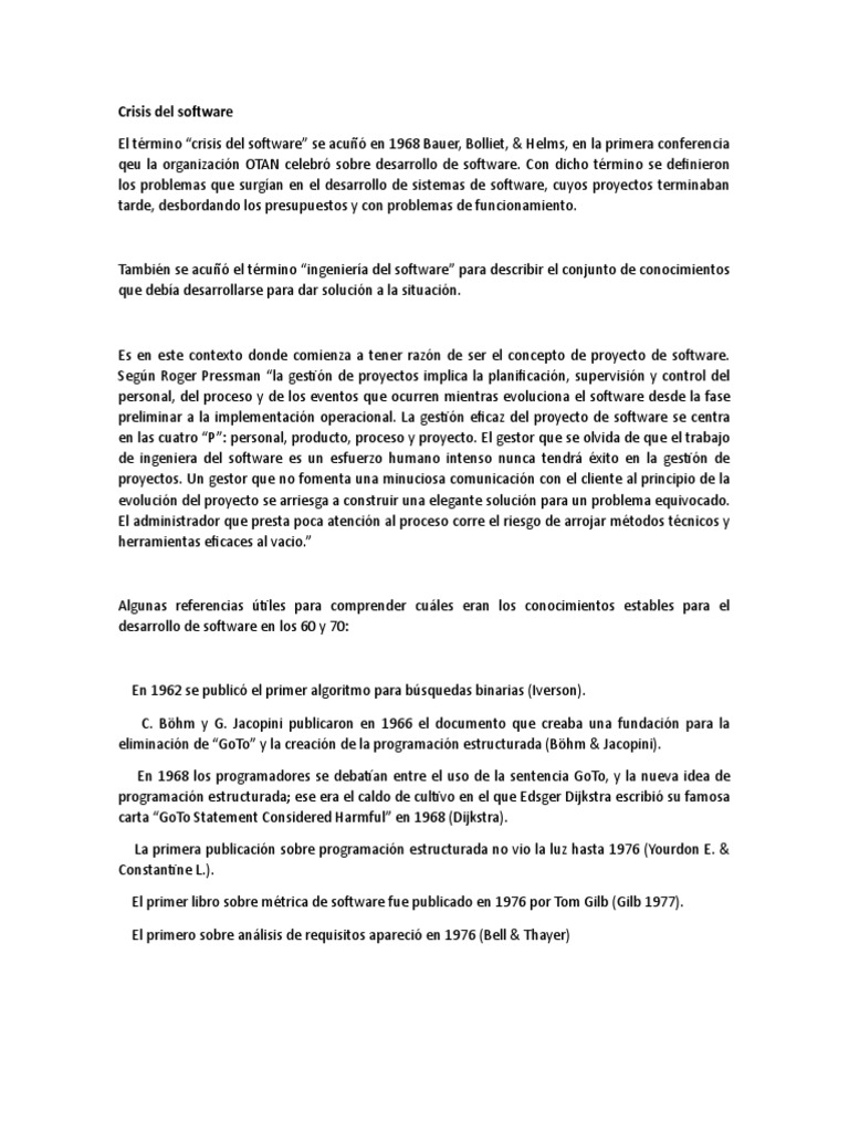 Crisis Del Software | PDF | Ingeniería de software | Software