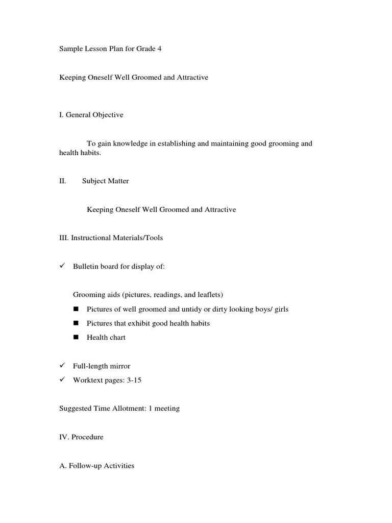 Sample Lesson Plan For Grade 4 | Download Free PDF | Lesson Plan | Homework