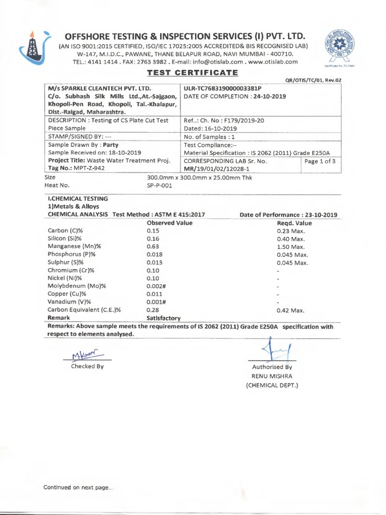 IS 2062 E250A 25mm Plate | PDF | Materials | Building Engineering