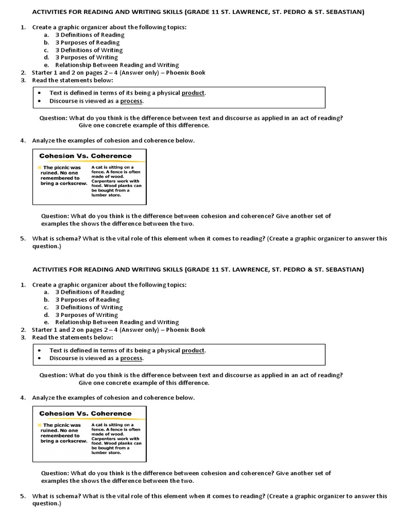 Reading and Writing Activities for Grade 11 | PDF | Language Arts ...