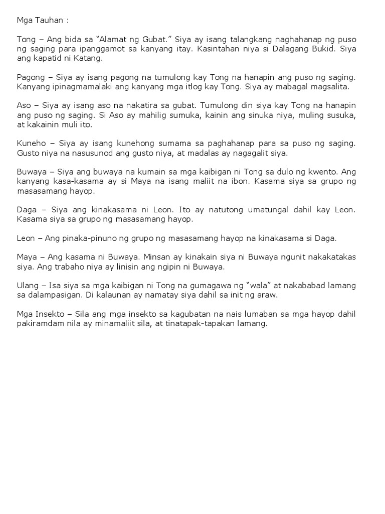 Mga Tauhan NG Alamat NG Gubat MK | PDF