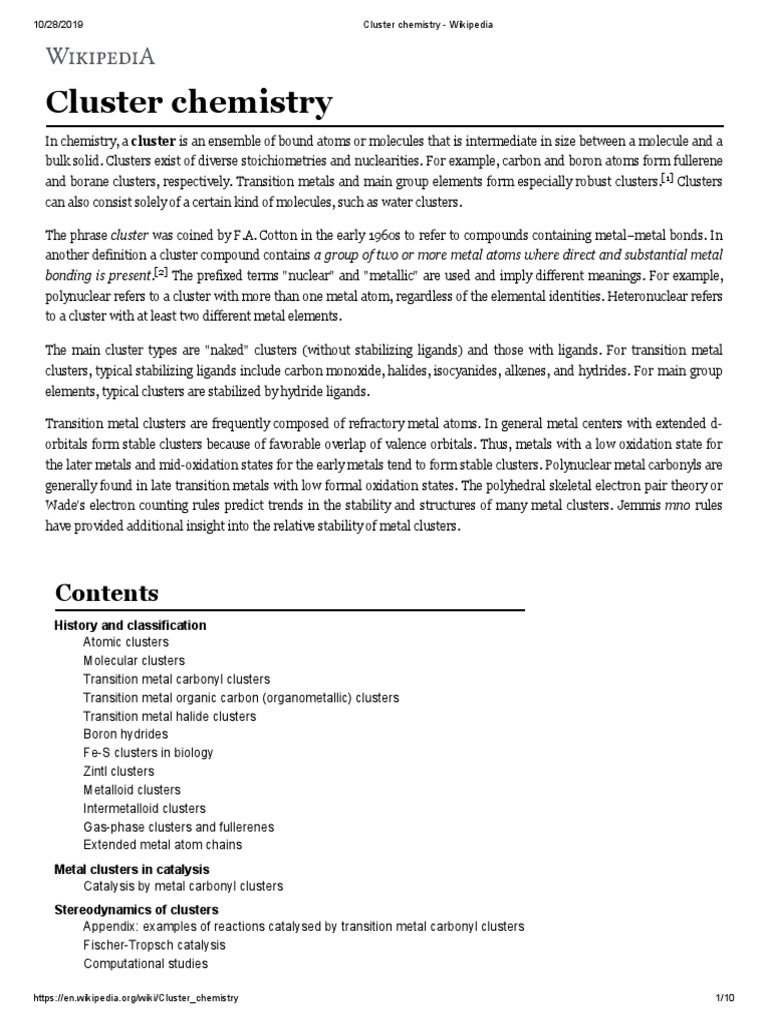 Cluster Chemistry - Wikipedia | PDF | Cluster Chemistry | Catalysis