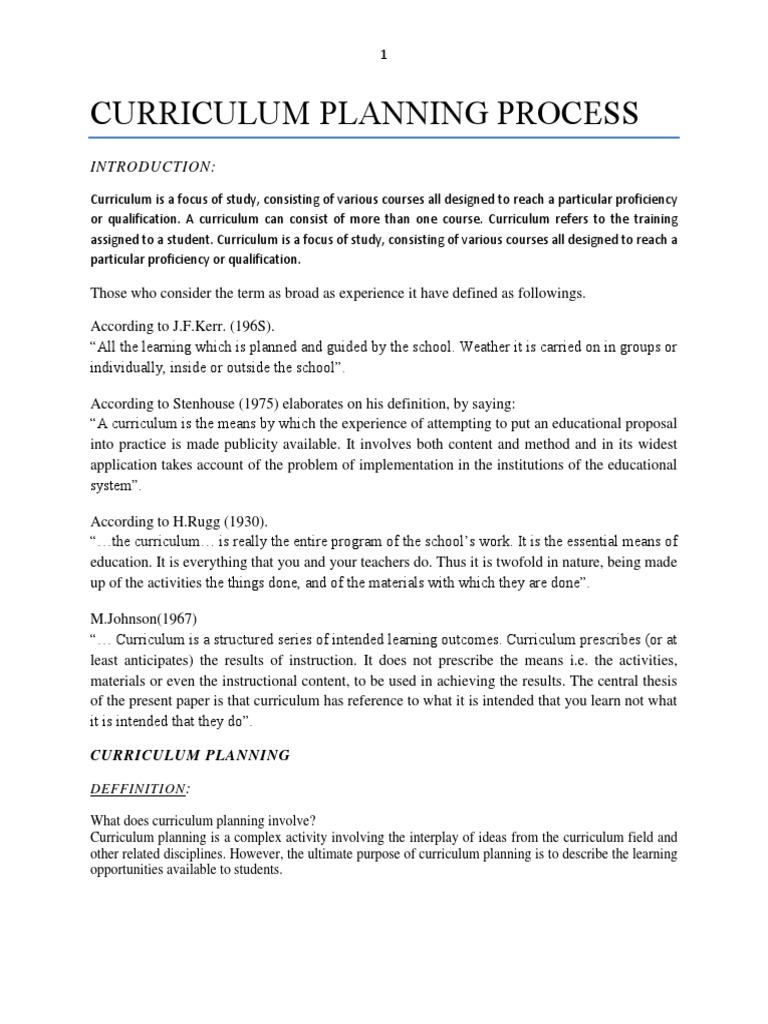 Curriculum Planning Process | PDF | Curriculum | Behaviorism