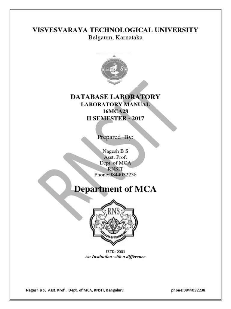 Mca Dbms Lab Manual Full Pdf Relational Database Areas Of Computer Science 