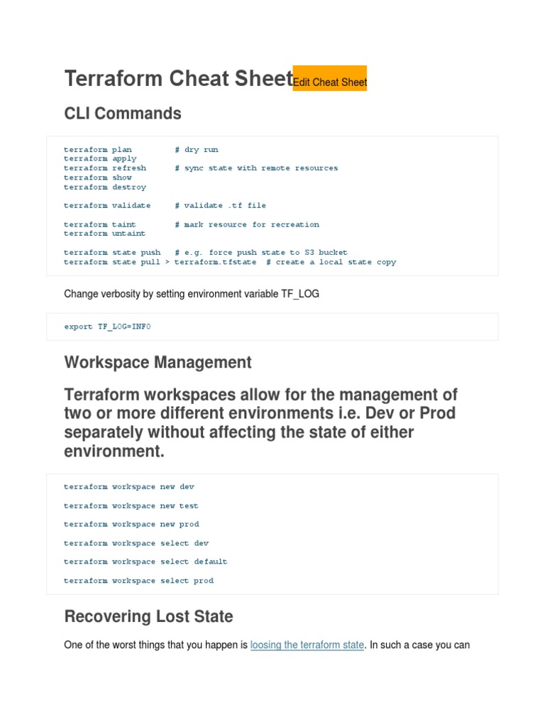 Terraform Cheat SheetEdit Cheat Sheet | PDF