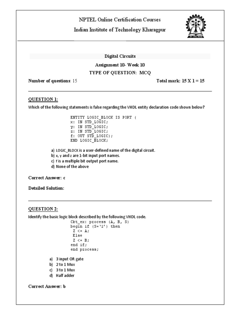 Assignment 10 | PDF | Vhdl | Central Processing Unit