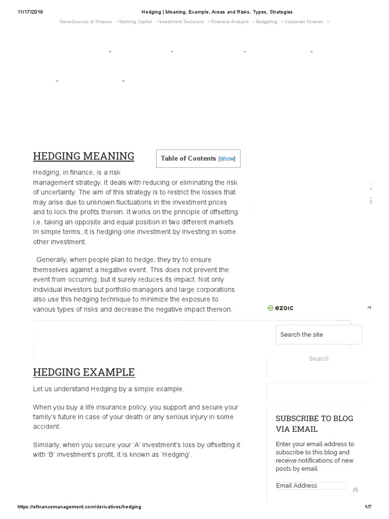 Hedging - Meaning, Example, Areas and Risks, Types, Strategies | PDF ...