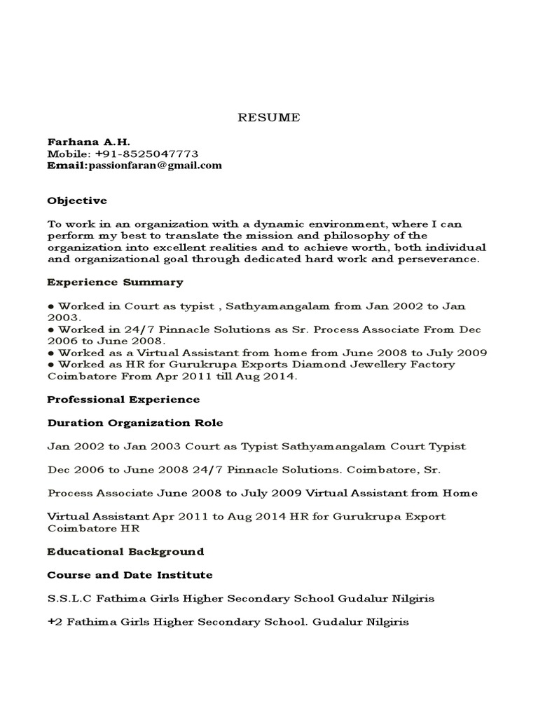 Farhana Resume | PDF | Communication | Computing