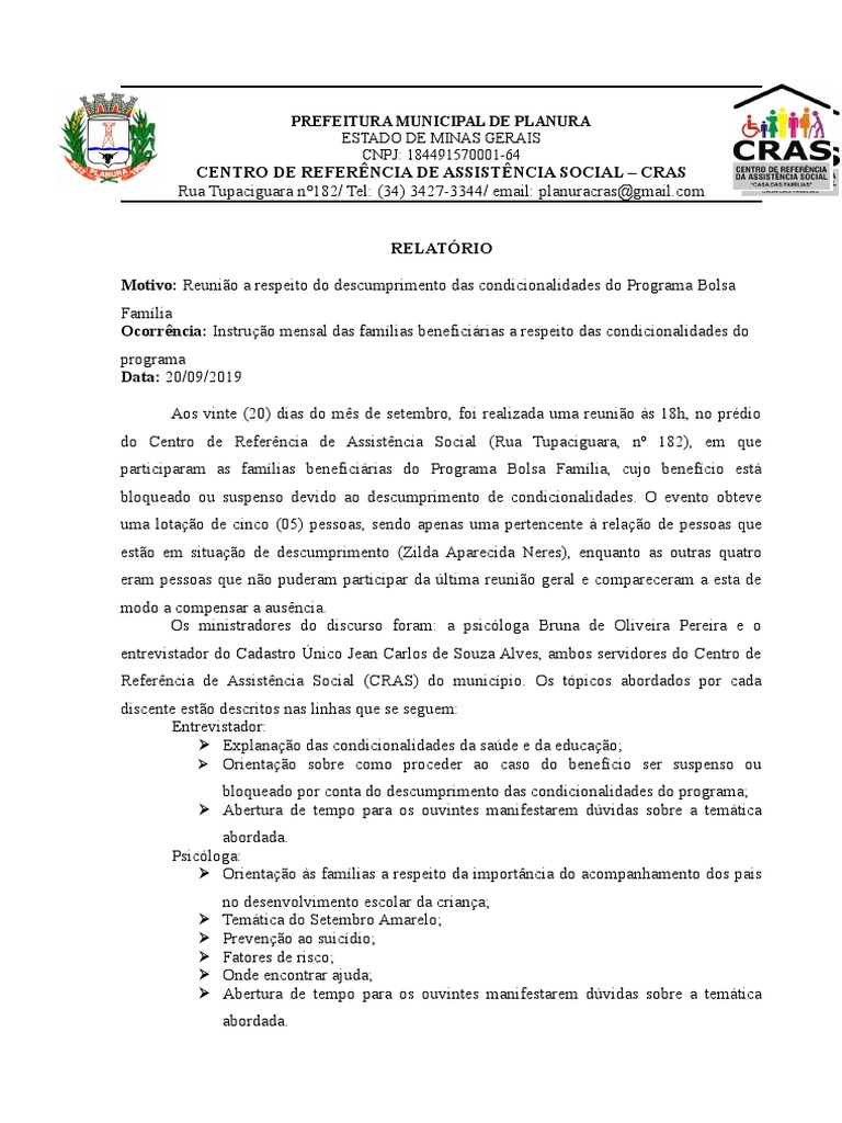 Modelo de Relatório de Reunião Descumprimento | PDF