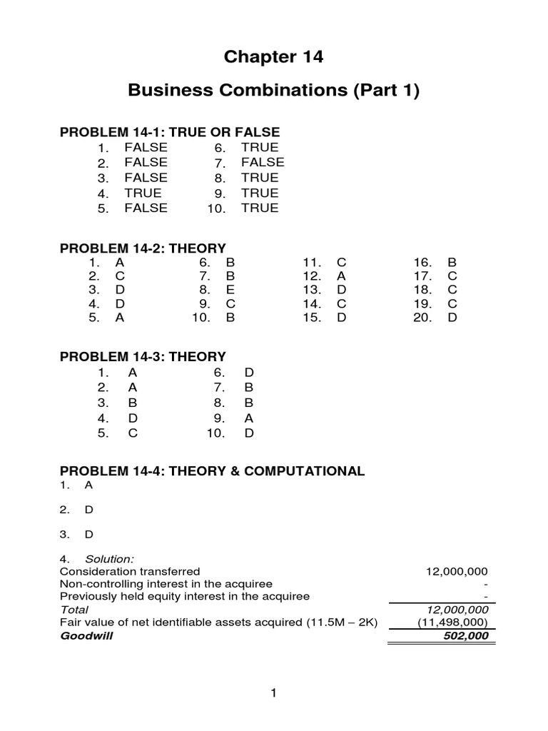 Business Combinations Problem Solutions | PDF | Goodwill (Accounting ...