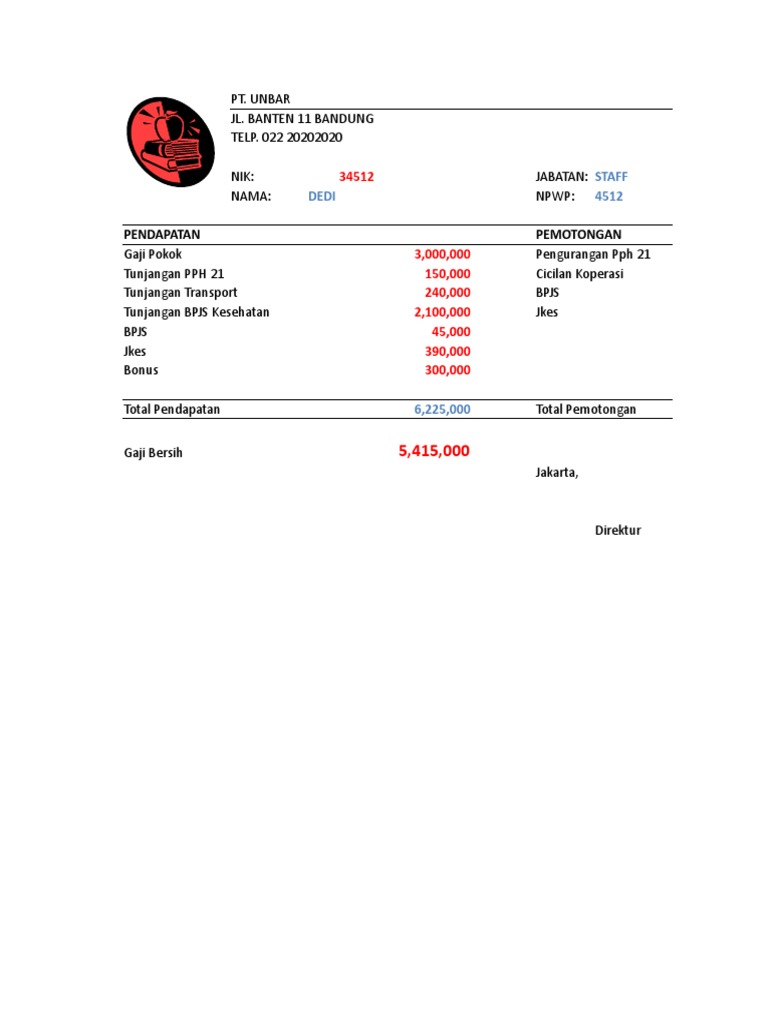 Form Slip Gaji Karyawan Excel | PDF