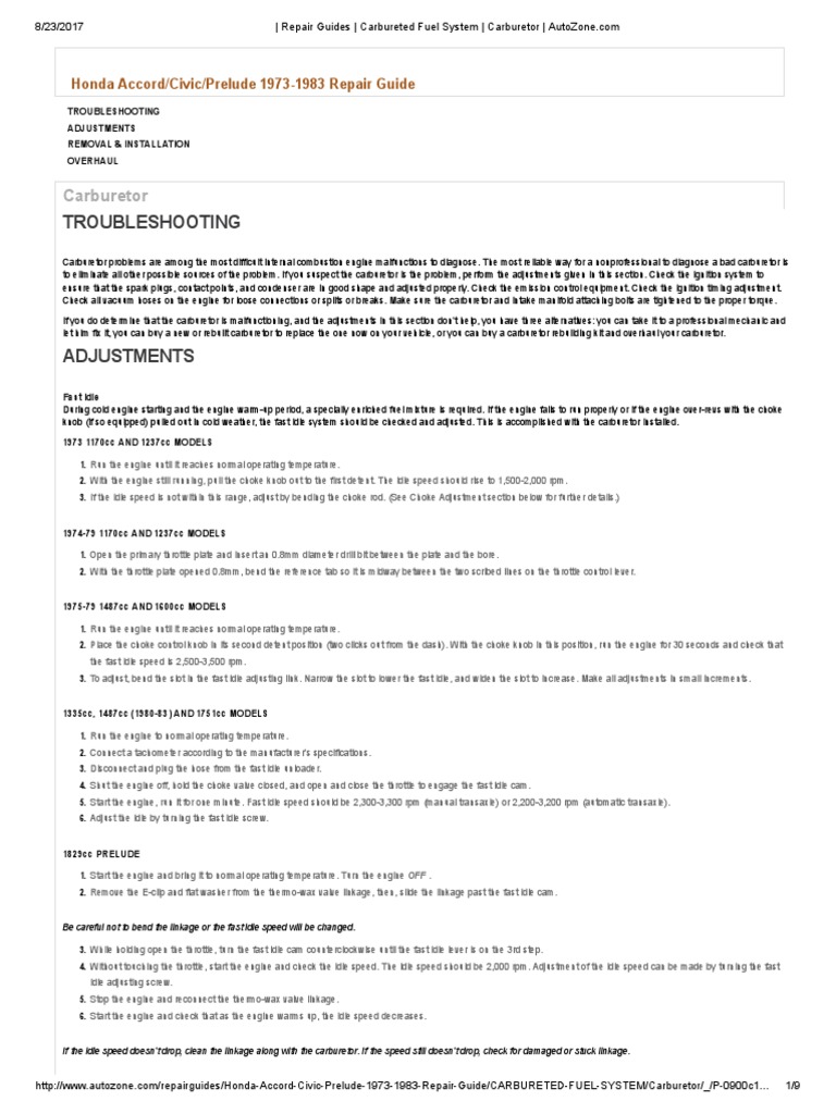 Carburetor Troubleshooting Repair Guide For Honda | PDF | Carburetor ...