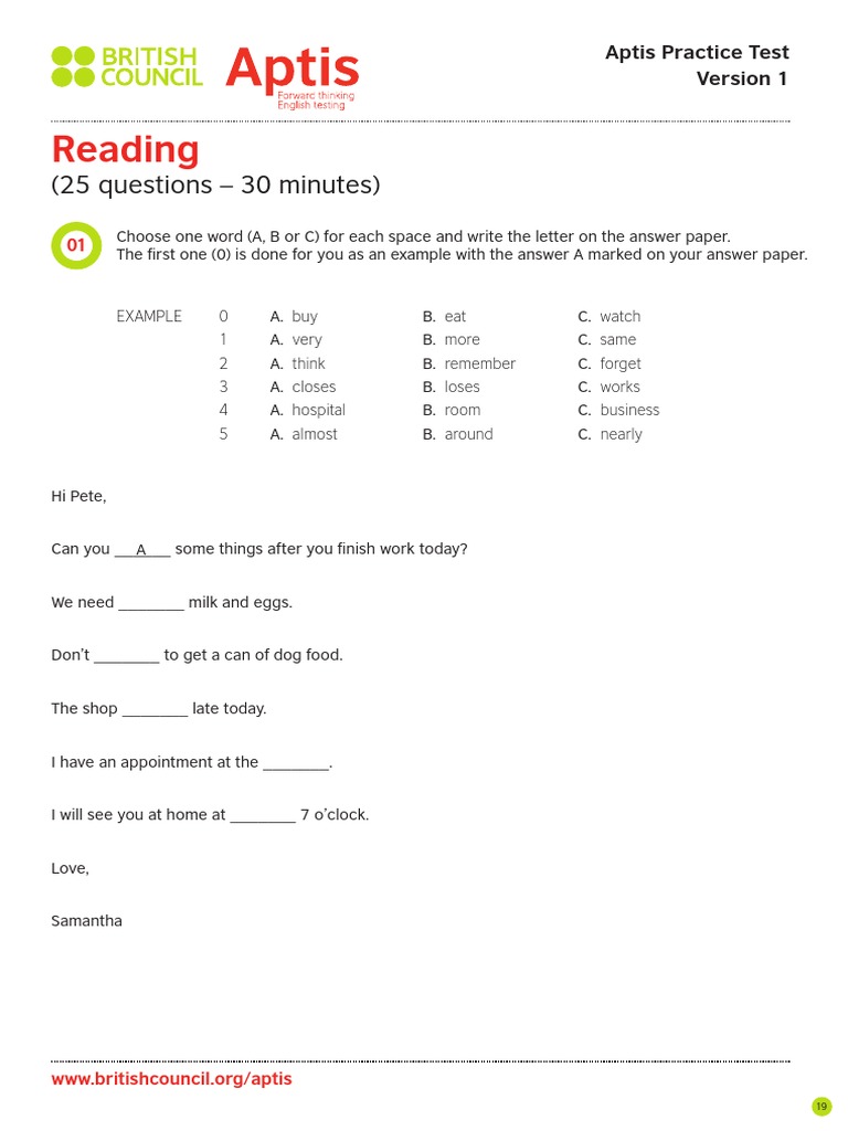 Aptis Reading Practise Test 1 | PDF | Occupational Stress