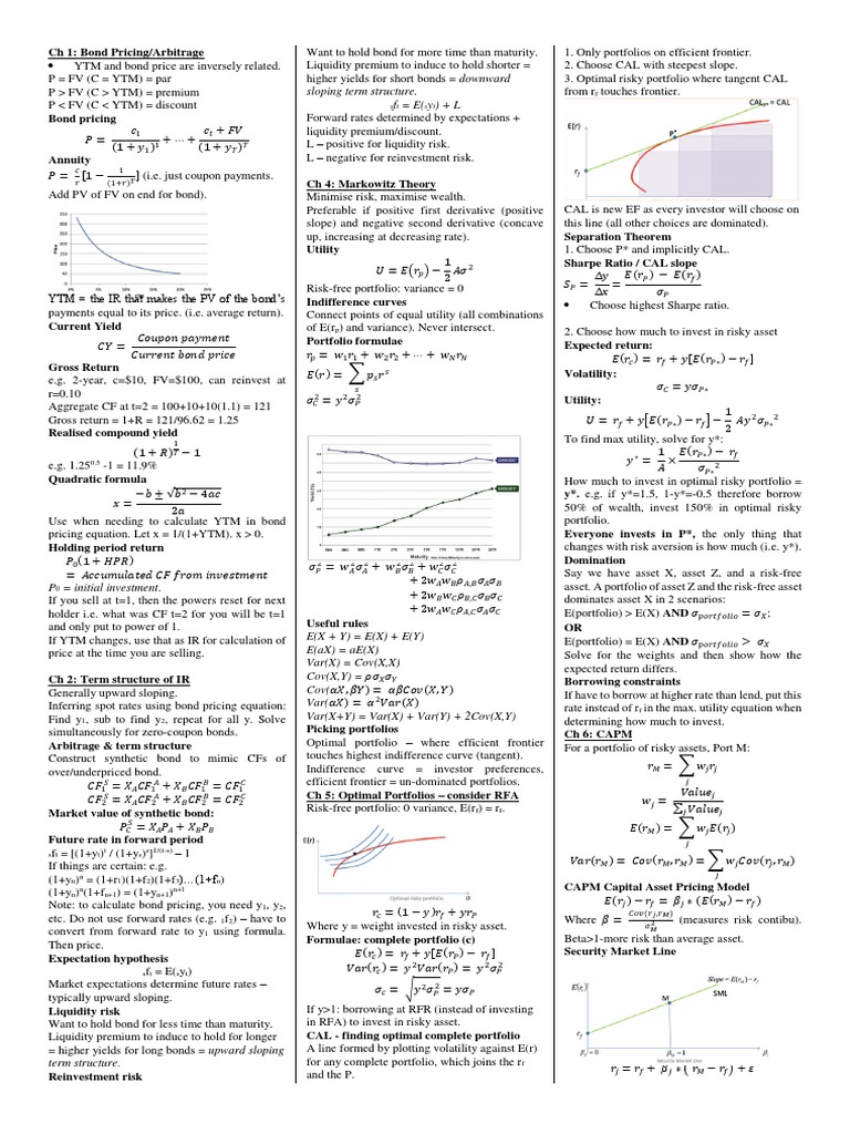 Exam Formula Sheet | PDF | Capital Asset Pricing Model | Bonds (Finance)