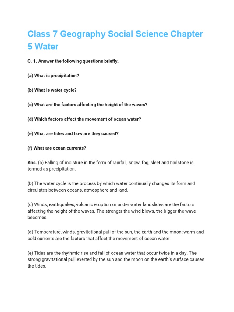 Class 7 Chapter 5 Water | Download Free PDF | Tide | Tsunami