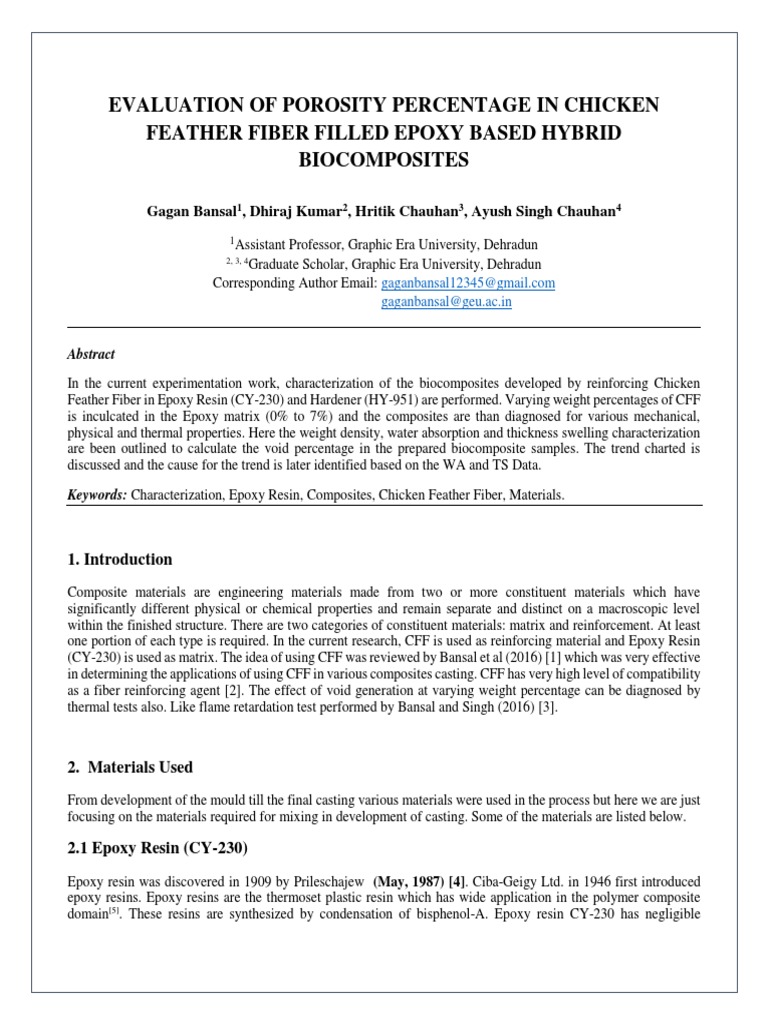 Evaluation of Porosity Percentage in Chicken Feather Fiber Filled Epoxy ...