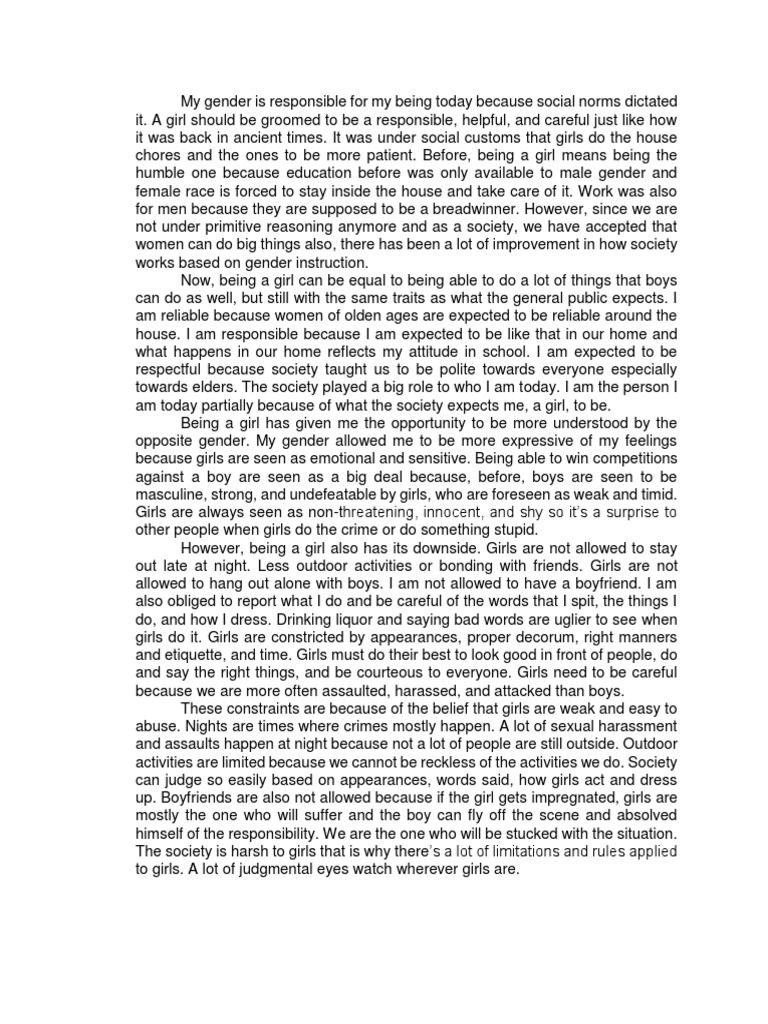 Essay On Gender Constraints by Society | PDF | Gender | Gender Studies