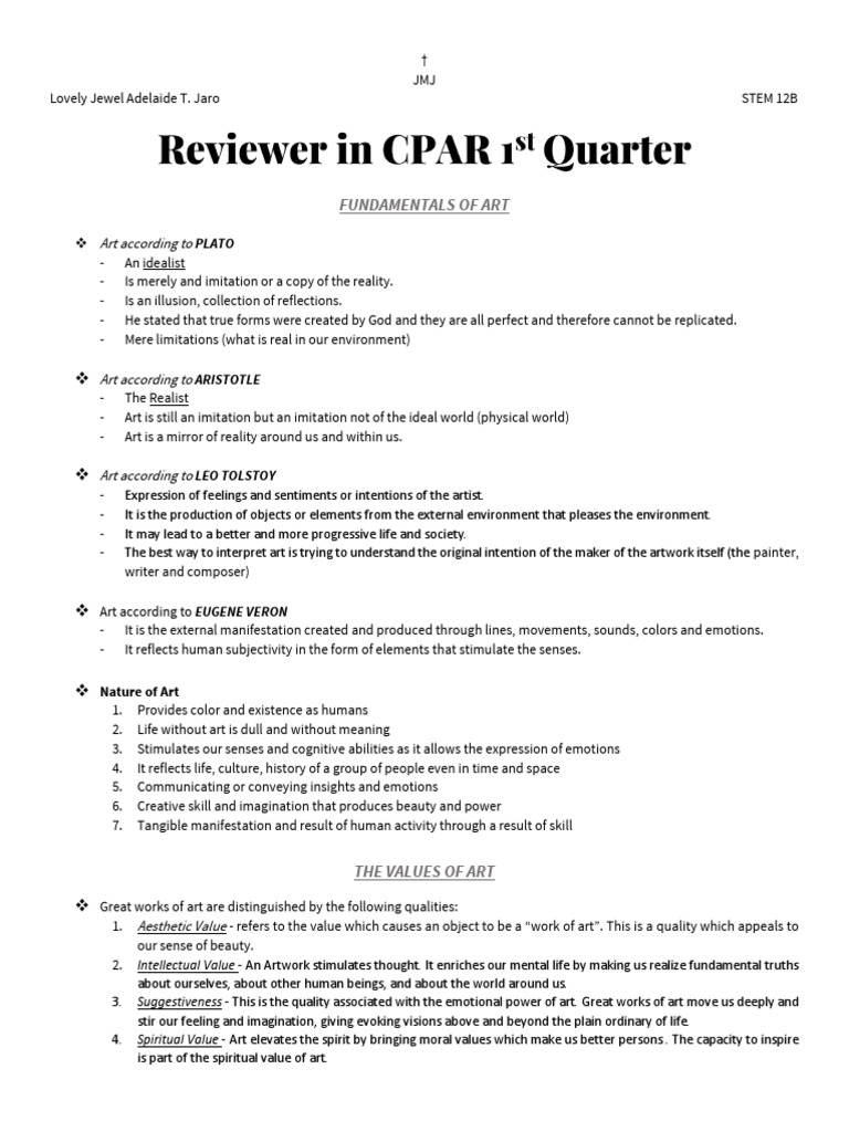 CPAR Reviewer 1st Quarter | PDF | Paintings