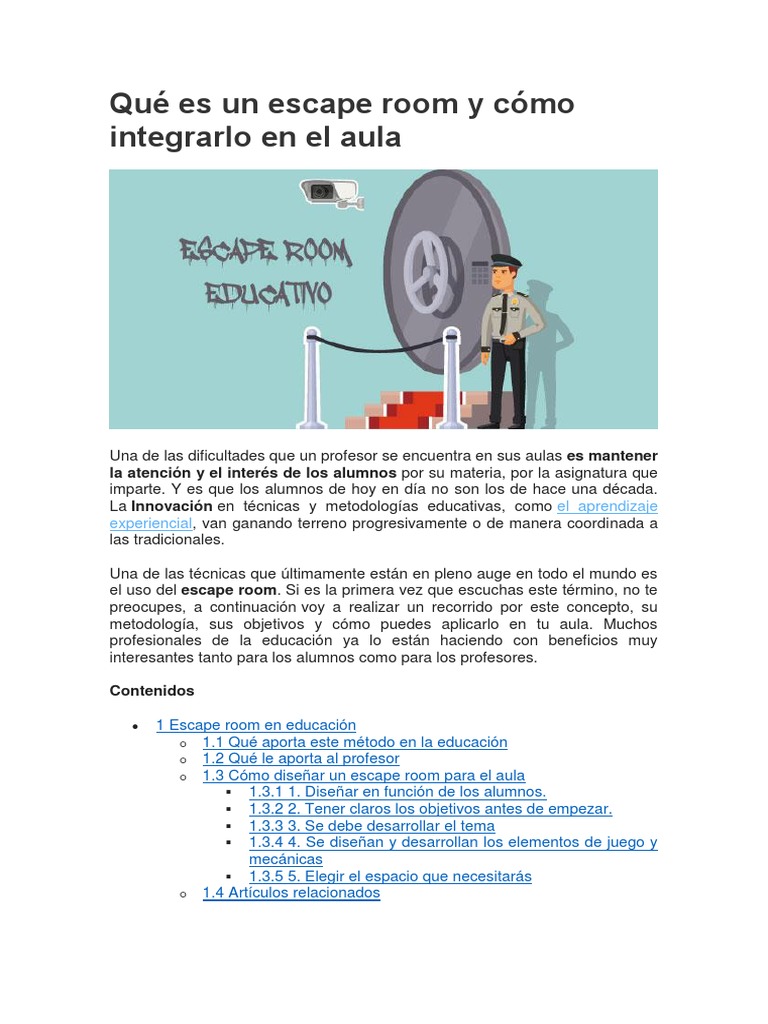 Qué Es Un Escape Room y Cómo Integrarlo en El Aula | PDF | Aprendizaje ...