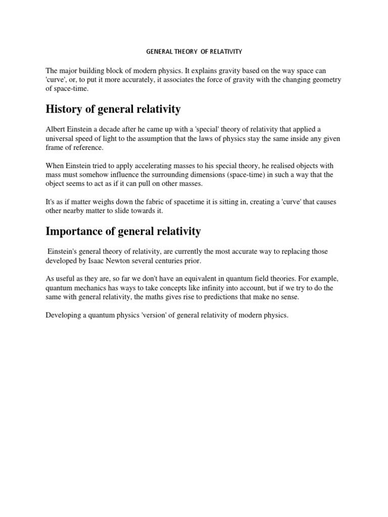 General Theory of Relativity | PDF | Science & Mathematics | Young Adult