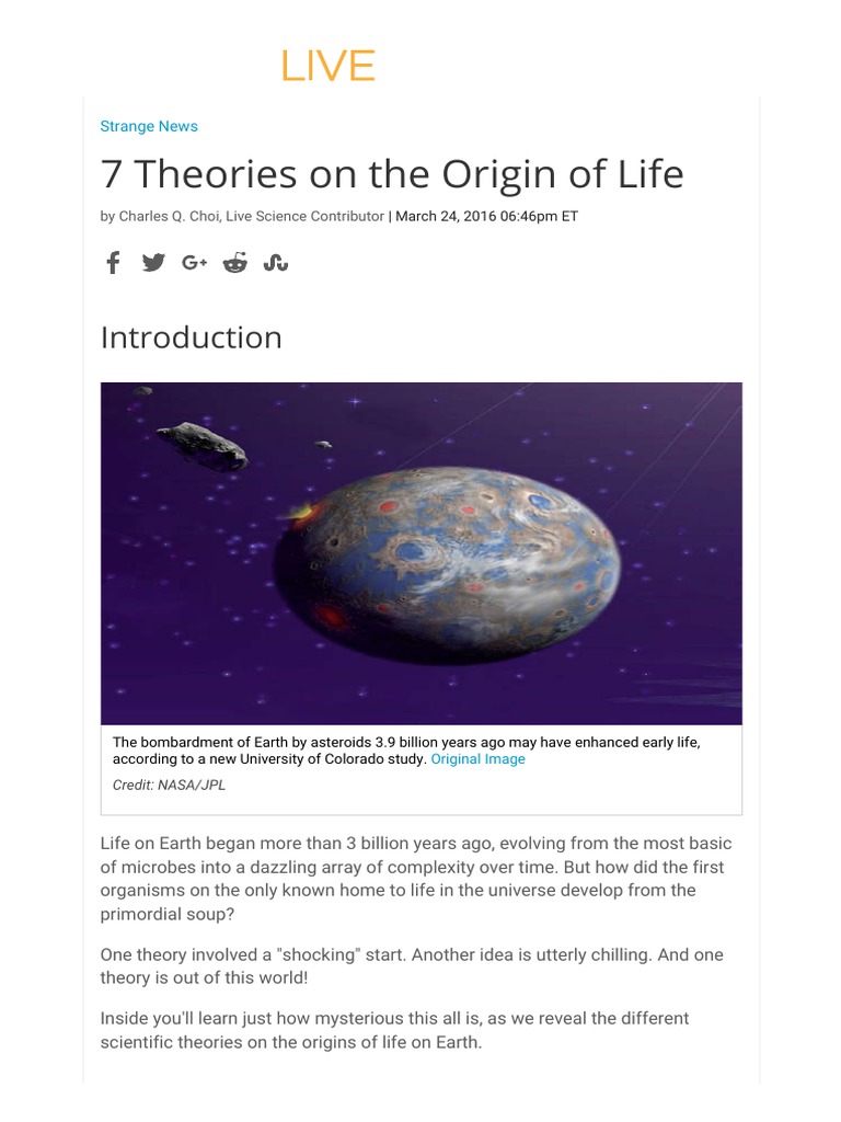7 Theories On The Origin of Life | PDF | Abiogenesis | Hydrothermal Vent
