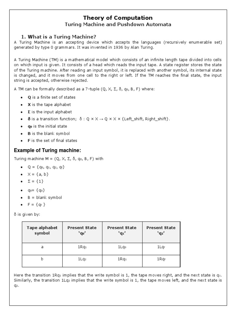Turing Machine and PDA Notes PDF | PDF | Formal Methods | Discrete ...