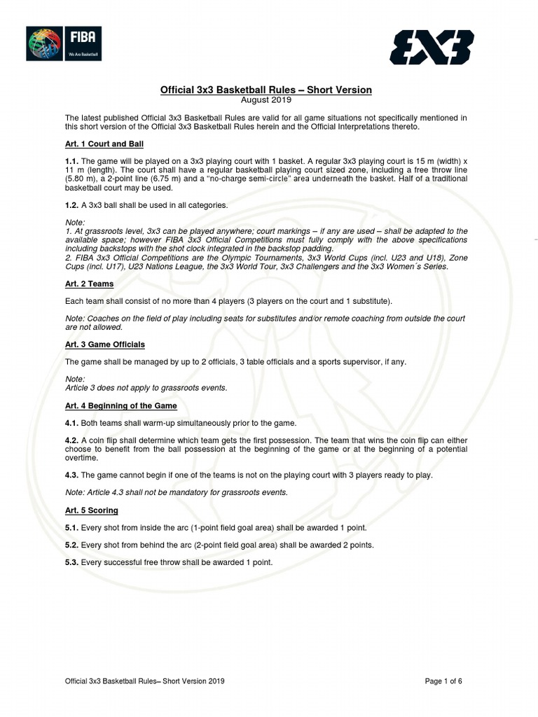 FIBA 3x3 Basketball Rules Full 2019 PDF | PDF | Games Of Physical Skill ...