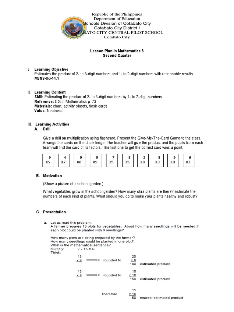Lesson Plan - Estimating Product | PDF | Multiplication | Cognition