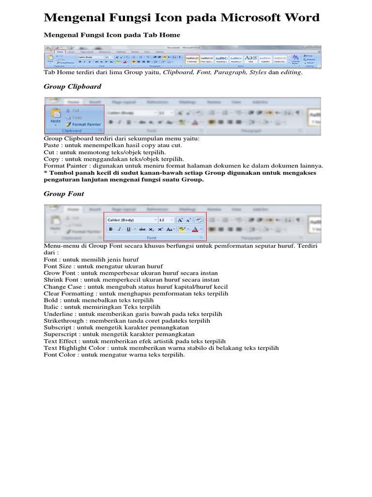KLIPING Mengenal Fungsi Icon Pada Microsoft Word | PDF