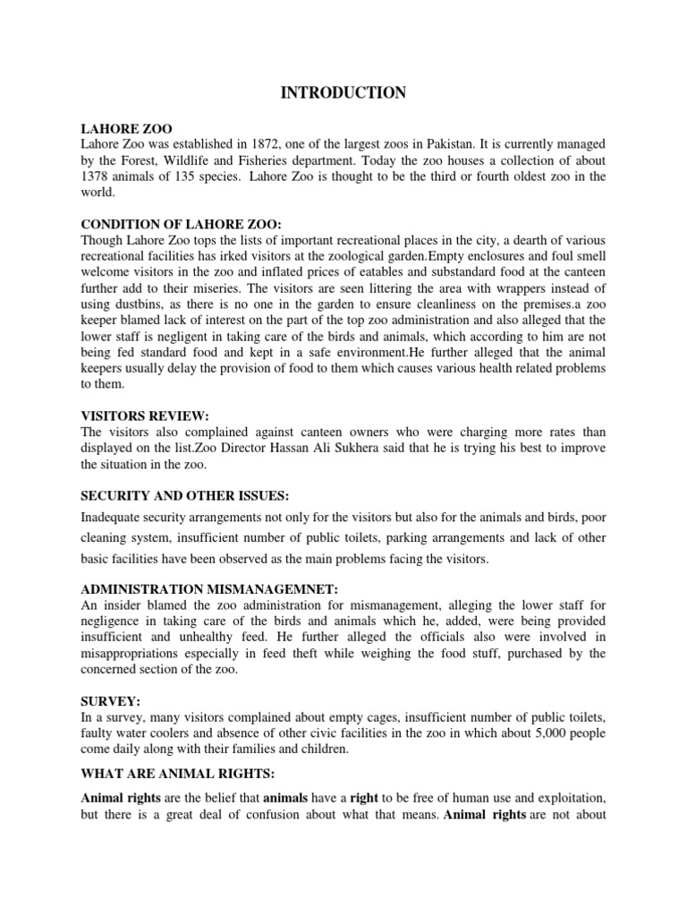 Lahore Zoo (English) | PDF | Zoo | Animal Welfare
