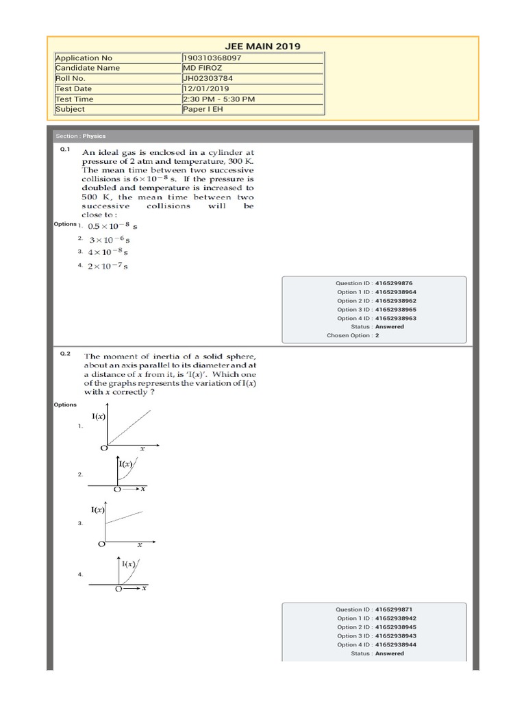 JEE Main Sample Paper | PDF | Standardized Tests