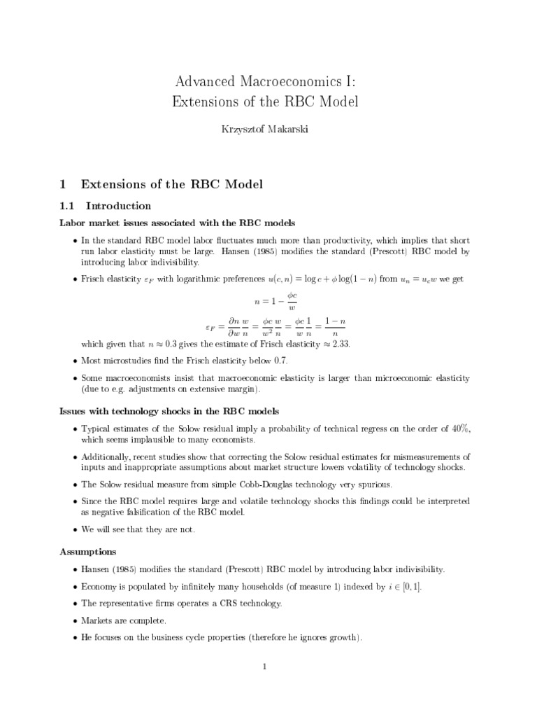 Lecture On RBC | PDF | Labour Economics | Economic Equilibrium