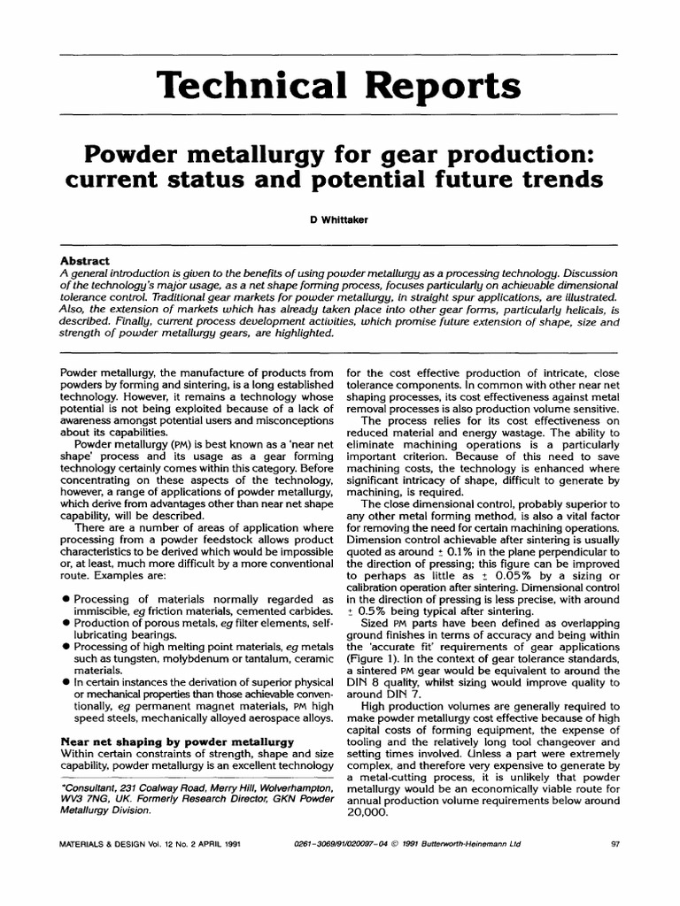 Powder Metallurgy For Gear Production | PDF | Sintering | Gear